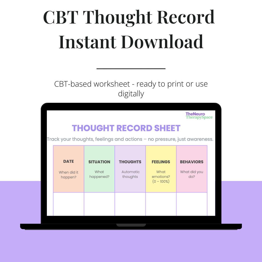 CBT Thought Record Worksheet - Printable Therapy Tool for Clients ...