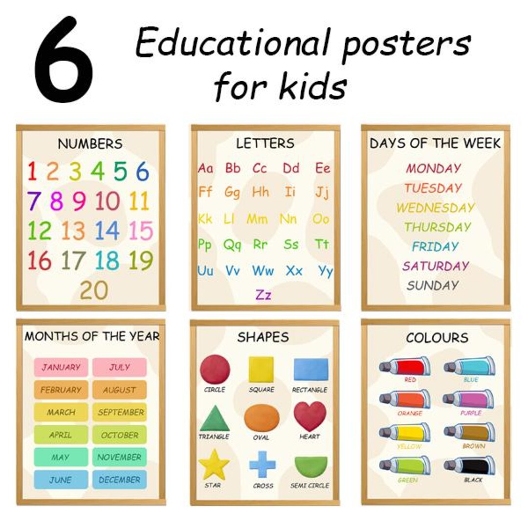 Pastel Educational Posters: Alphabet, Numbers, Shapes (digital Download ...