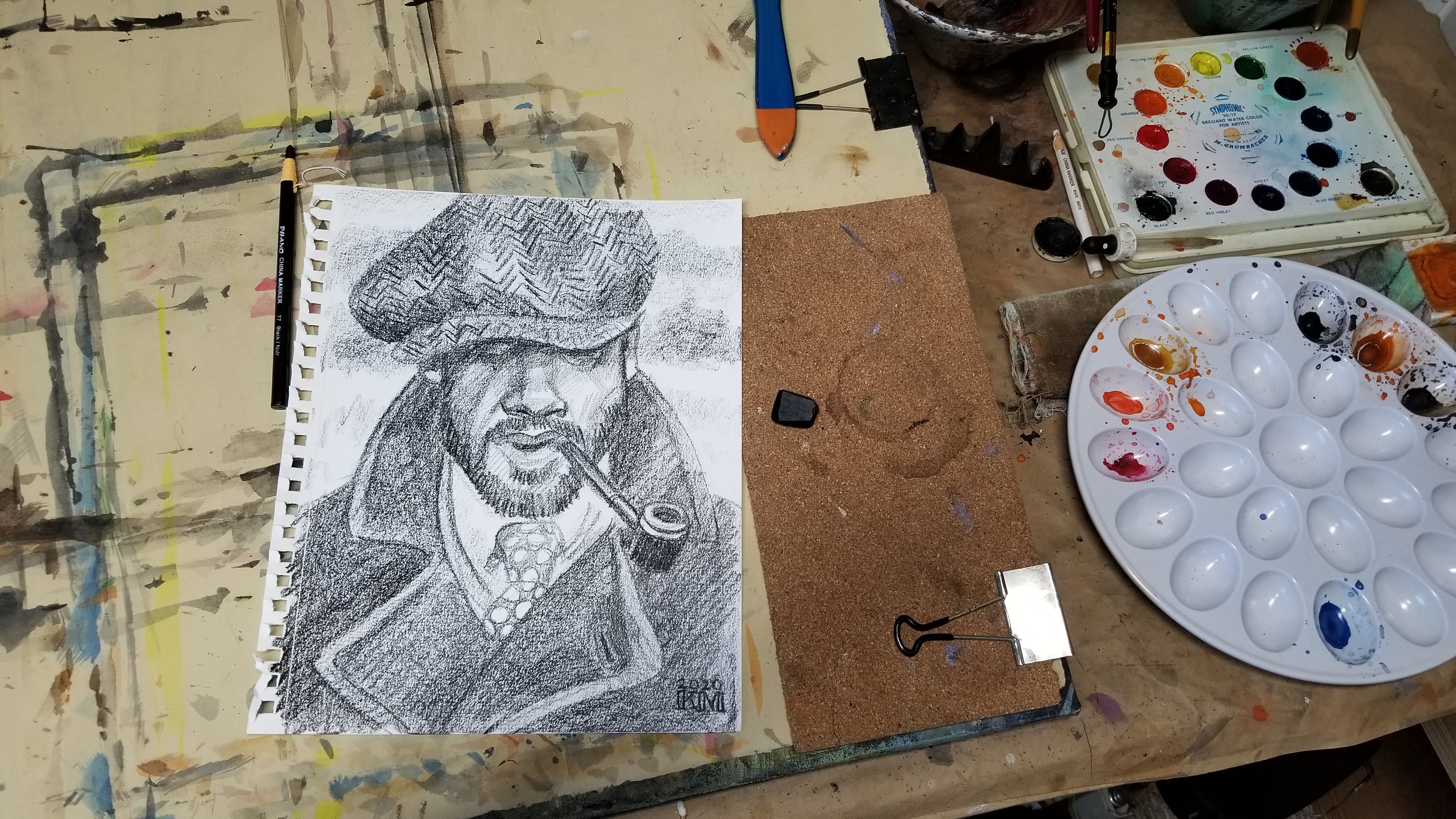 Handsome Black Man with a Flat Cap and an Overcoat Smoking a Pipe, 9x12 ...