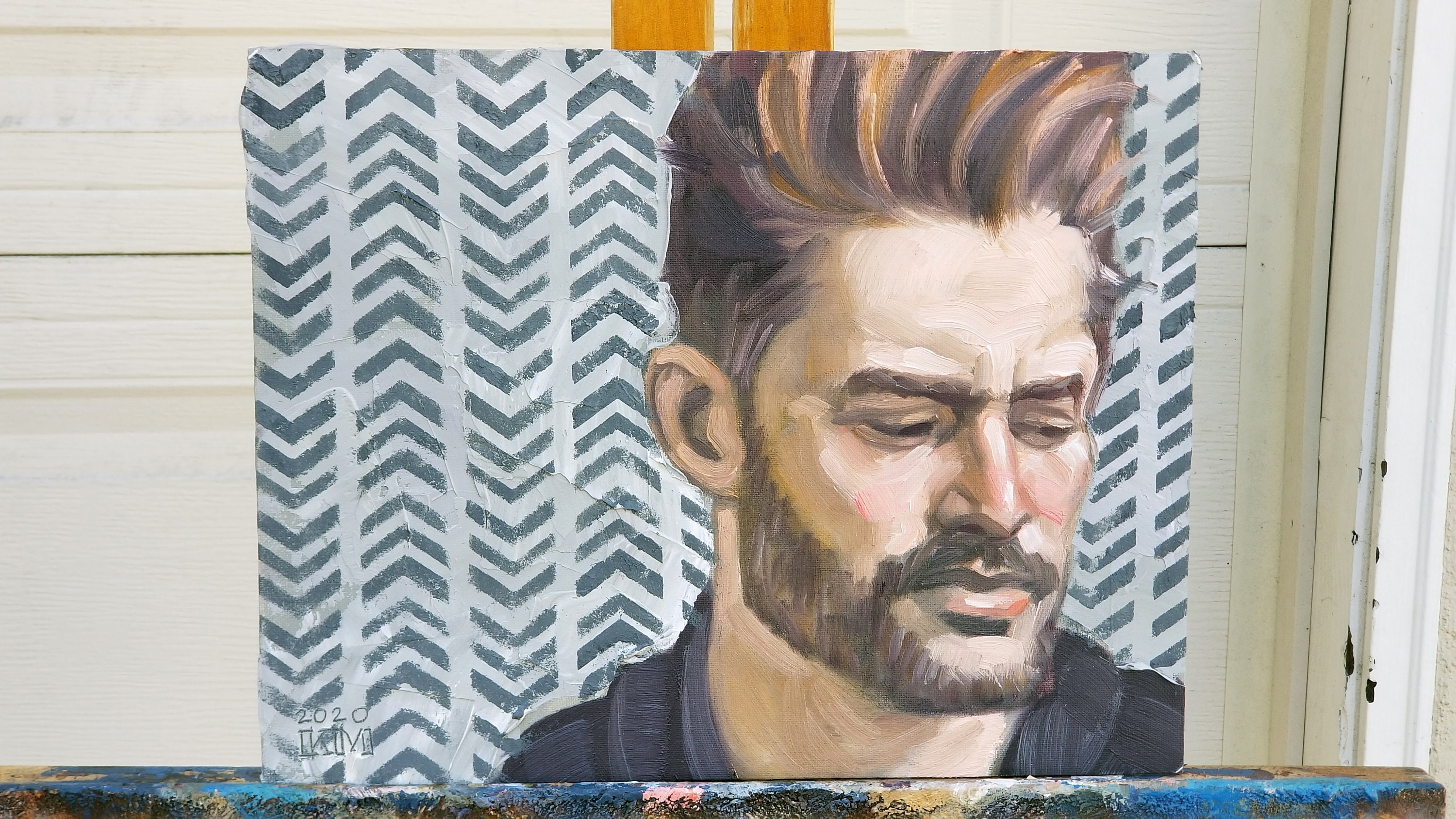 Chevron Man with Cool Hair, 11x14 inches oil on canvas panel by Kenney ...