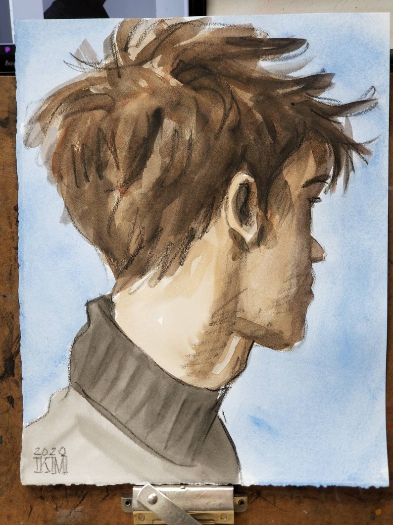 Three Quarters View of a Young Man's Head 11x14 inches | Etsy