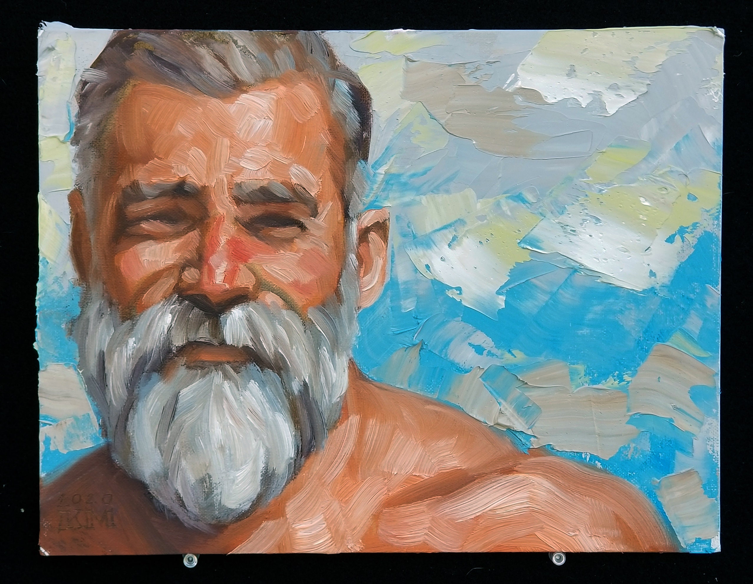 Backlit Hunky Young Man with an Extraordinary Torso, 16x20 iches oil on ...