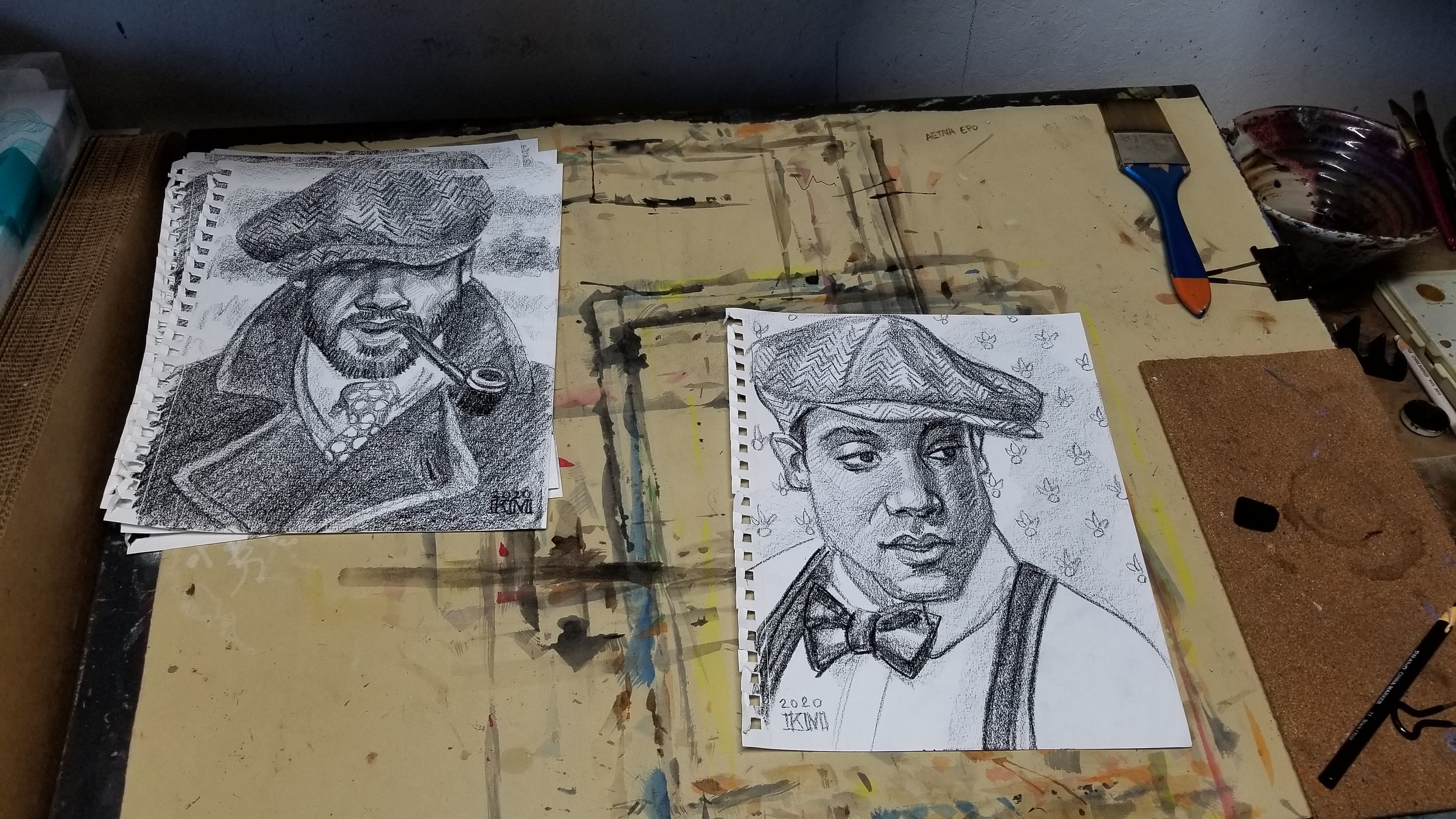 Handsome Black Man with a Flat Cap and an Overcoat Smoking a Pipe, 9x12 ...