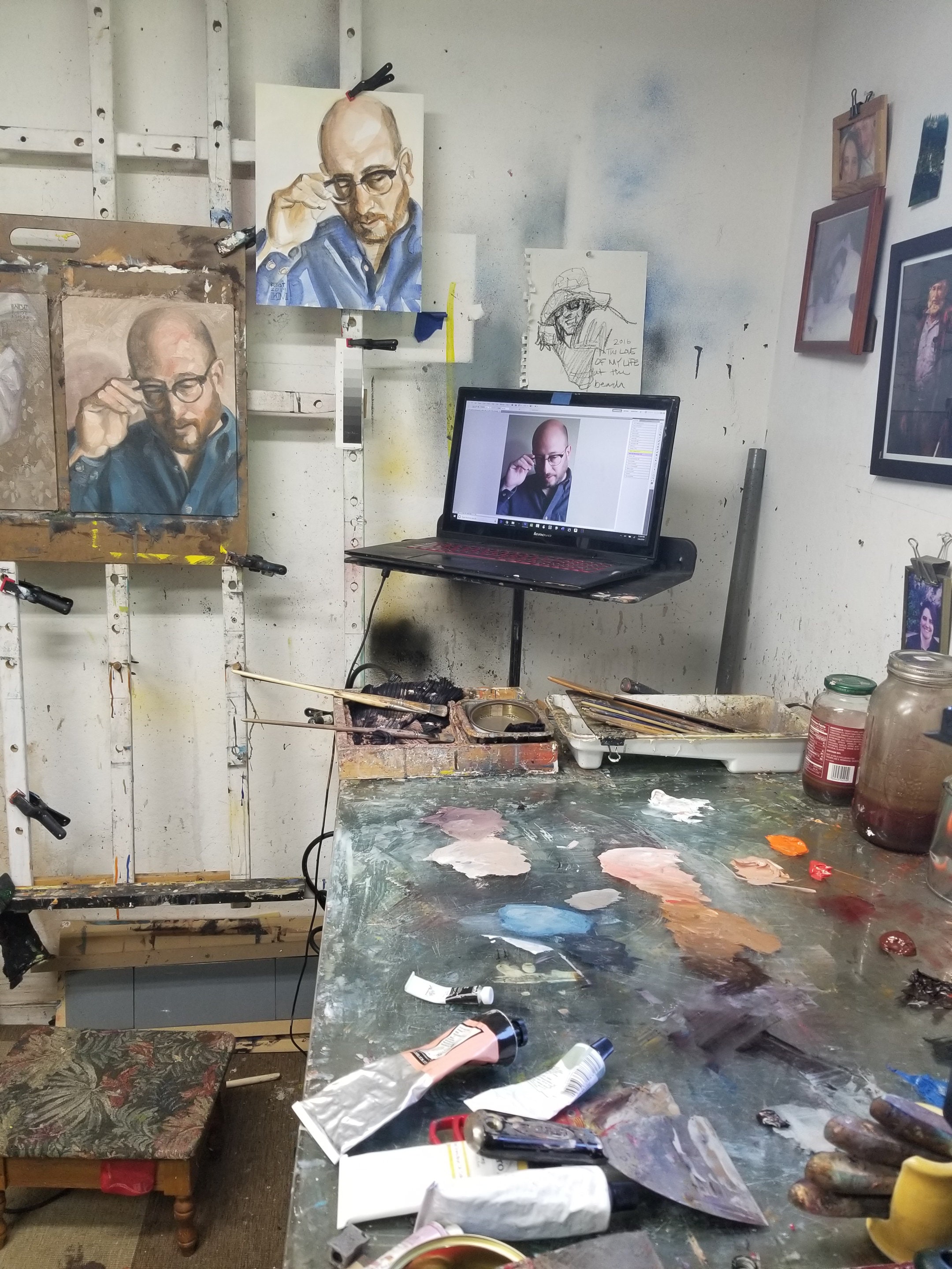 Power Grunt in a White Tee Flexing, 12x12 inches oil on canvas panel by ...