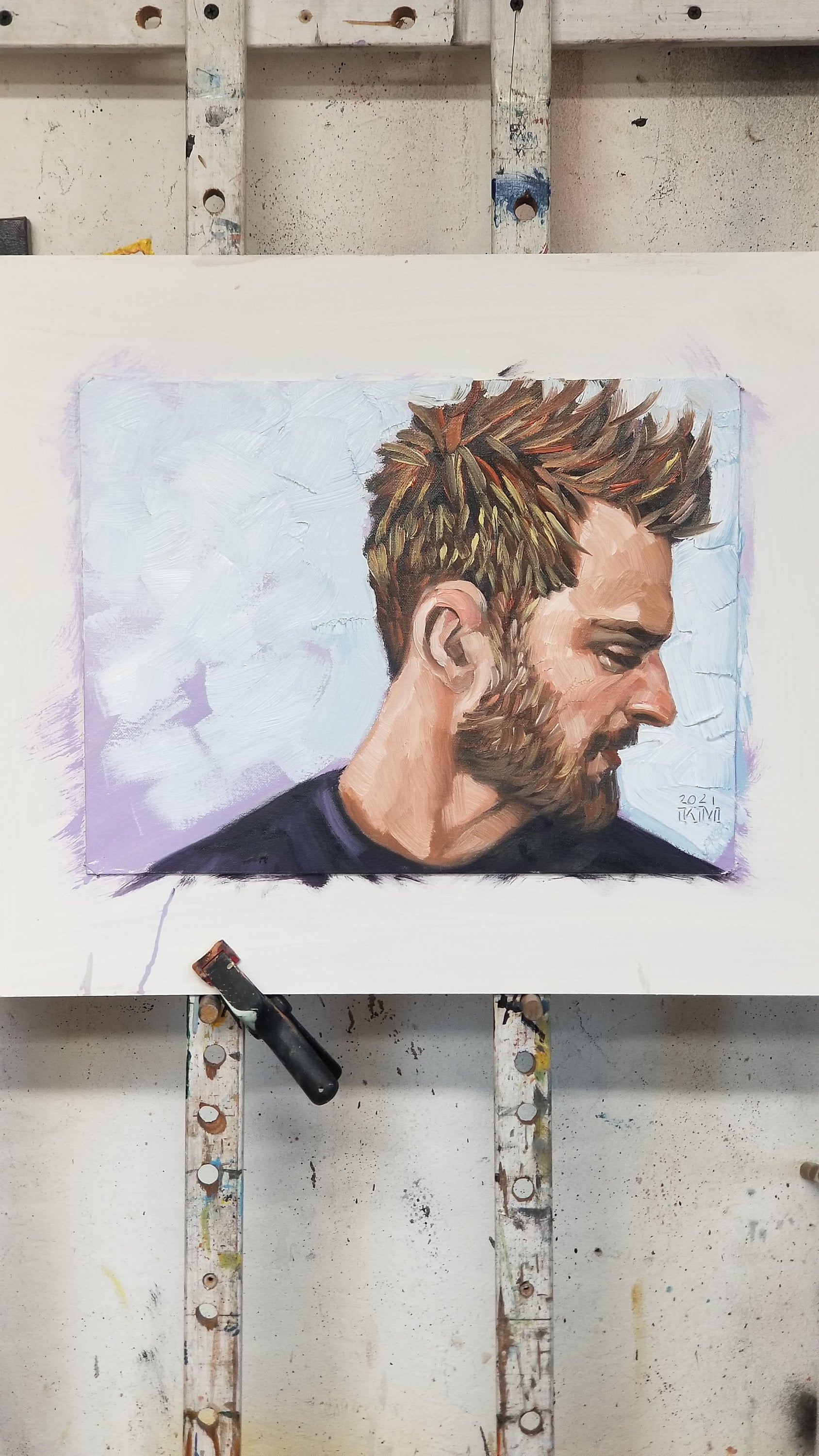 Bohemian with a Pony Tail and Beard in Profile, 9x12 inches oil paint ...