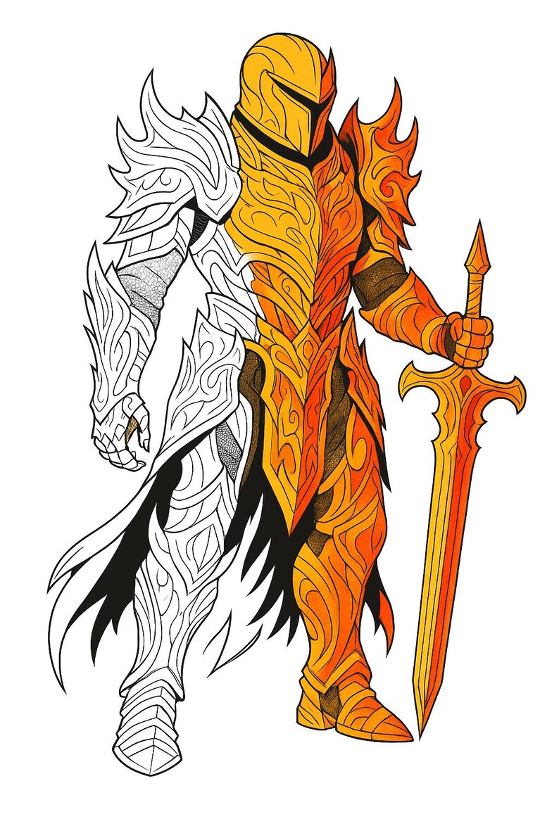 Set of 10 Knights in Armor Coloring Pages | Printable Fantasy Warriors ...