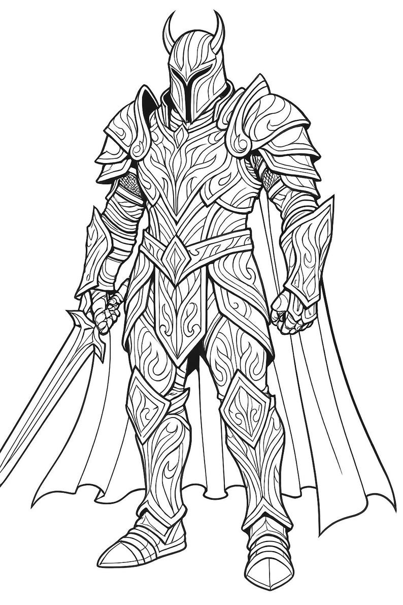 Set of 10 Knights in Armor Coloring Pages | Printable Fantasy Warriors ...