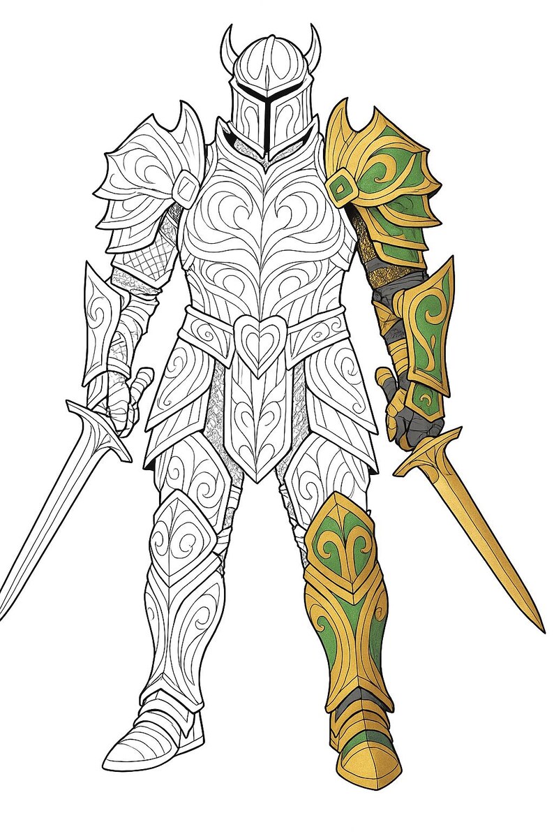 Set of 10 Knights in Armor Coloring Pages | Printable Fantasy Warriors ...