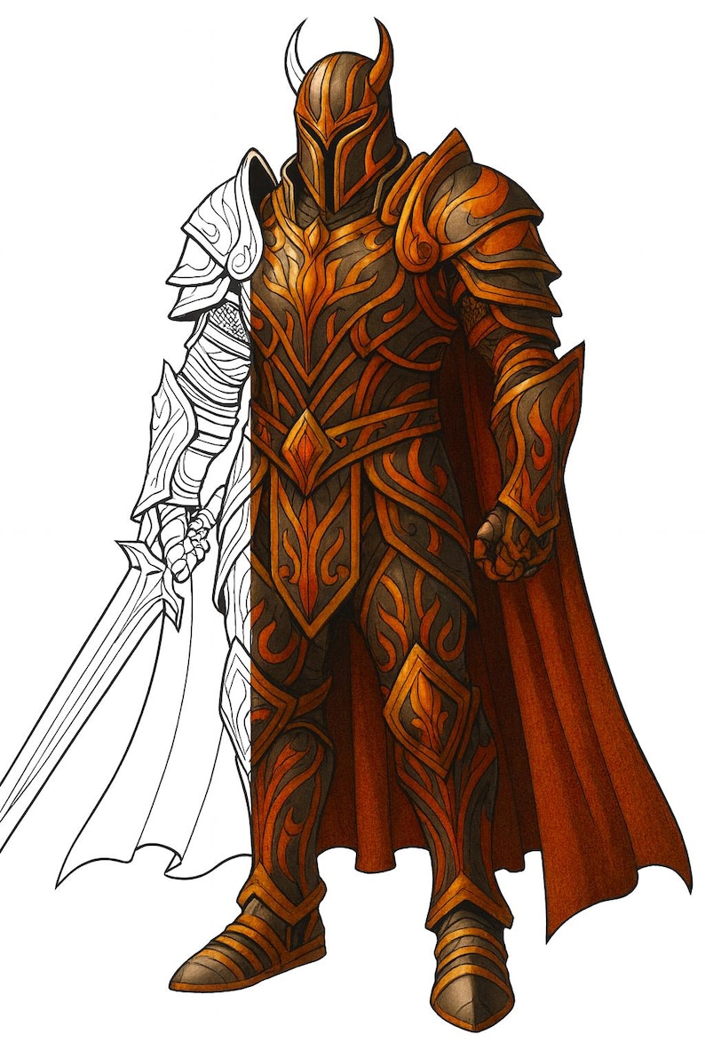 Set of 10 Knights in Armor Coloring Pages | Printable Fantasy Warriors ...