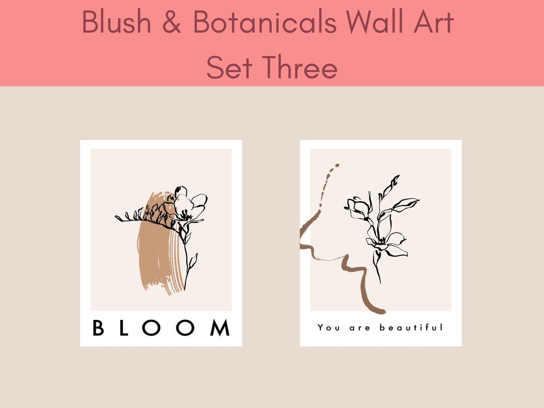 Blush & Botanicals Wall Art Set Three | Minimalist Line Art Prints ...
