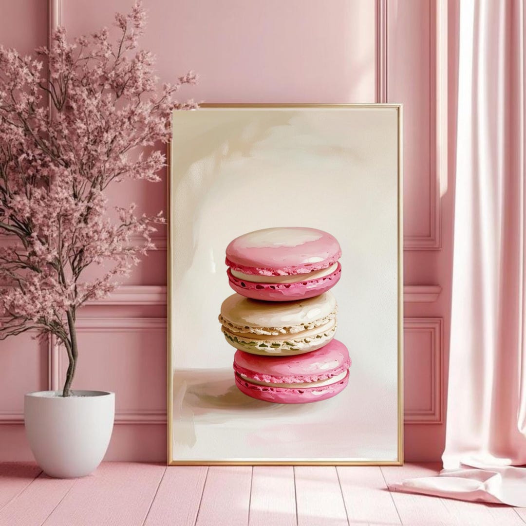 Pink Macaron Wall Art Print, French Pastry Kitchen Decor, Parisian ...