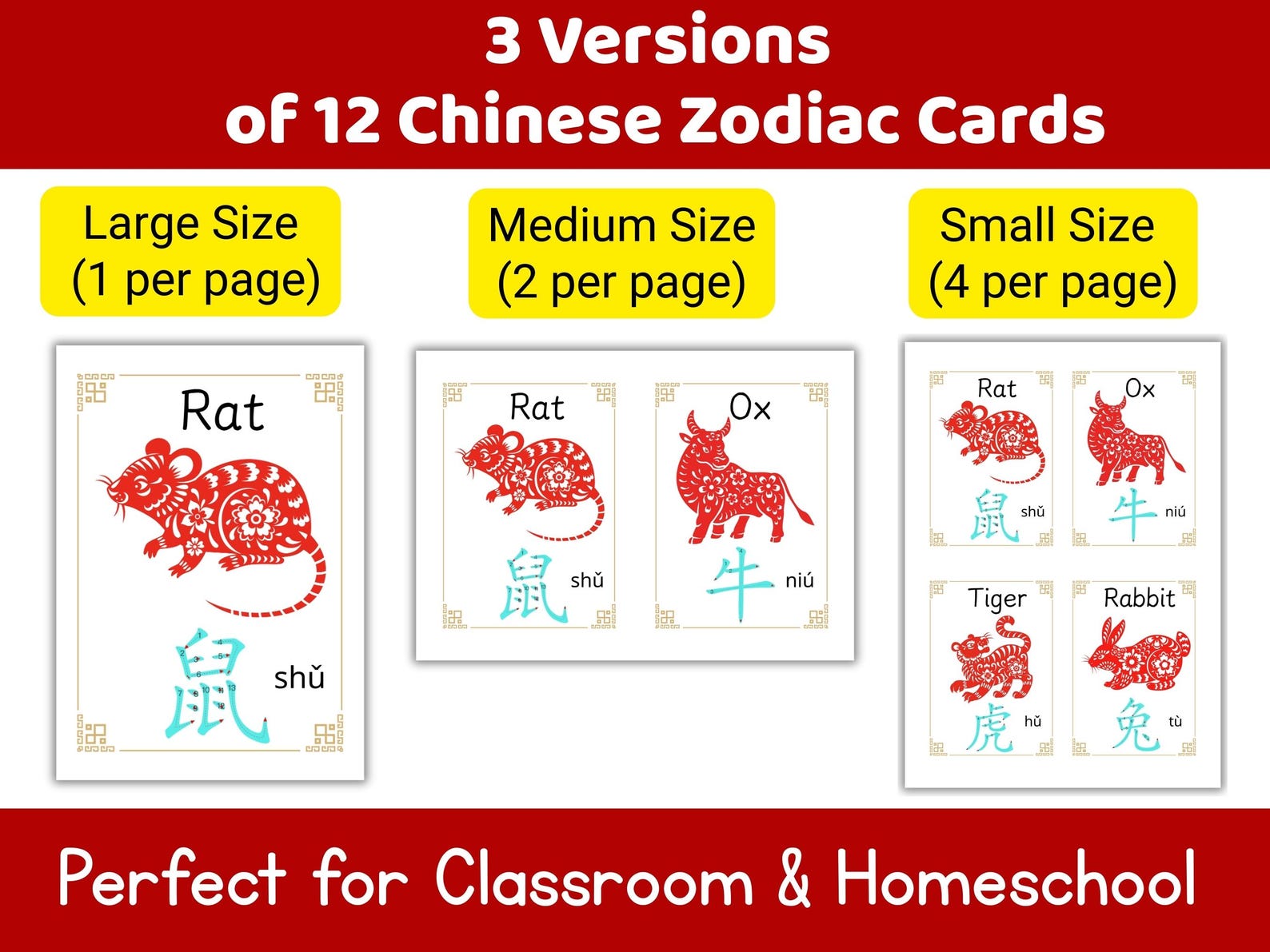 Chinese Zodiac Flashcards: Mandarin Learning, Lunar New Year (PDF ...