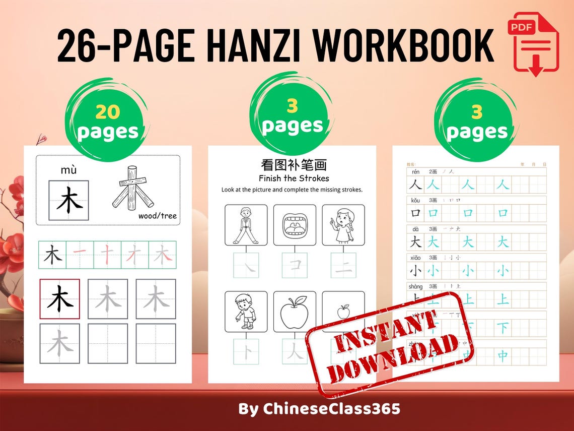 First 20 Chinese Characters Writing Practice | Hanzi Tracing Worksheets ...