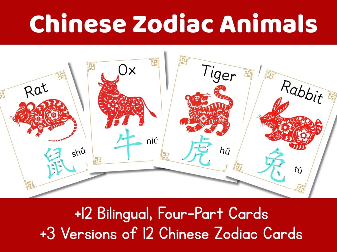 Chinese Zodiac Flashcards: Mandarin Learning, Lunar New Year (PDF ...