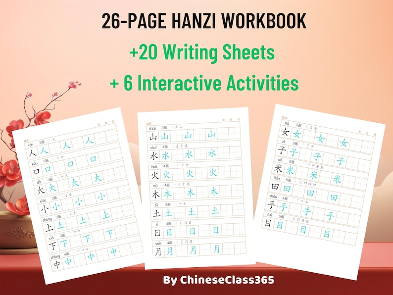First 20 Chinese Characters Writing Practice | Hanzi Tracing Worksheets ...