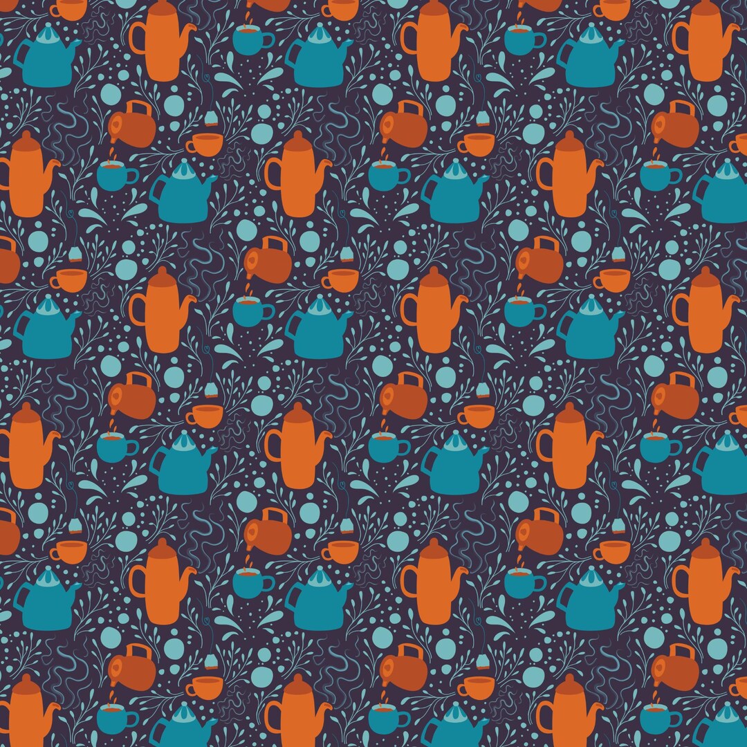 Colourful Autumn Kettle Seamless Pattern Tile, Repeat Tile Surface ...