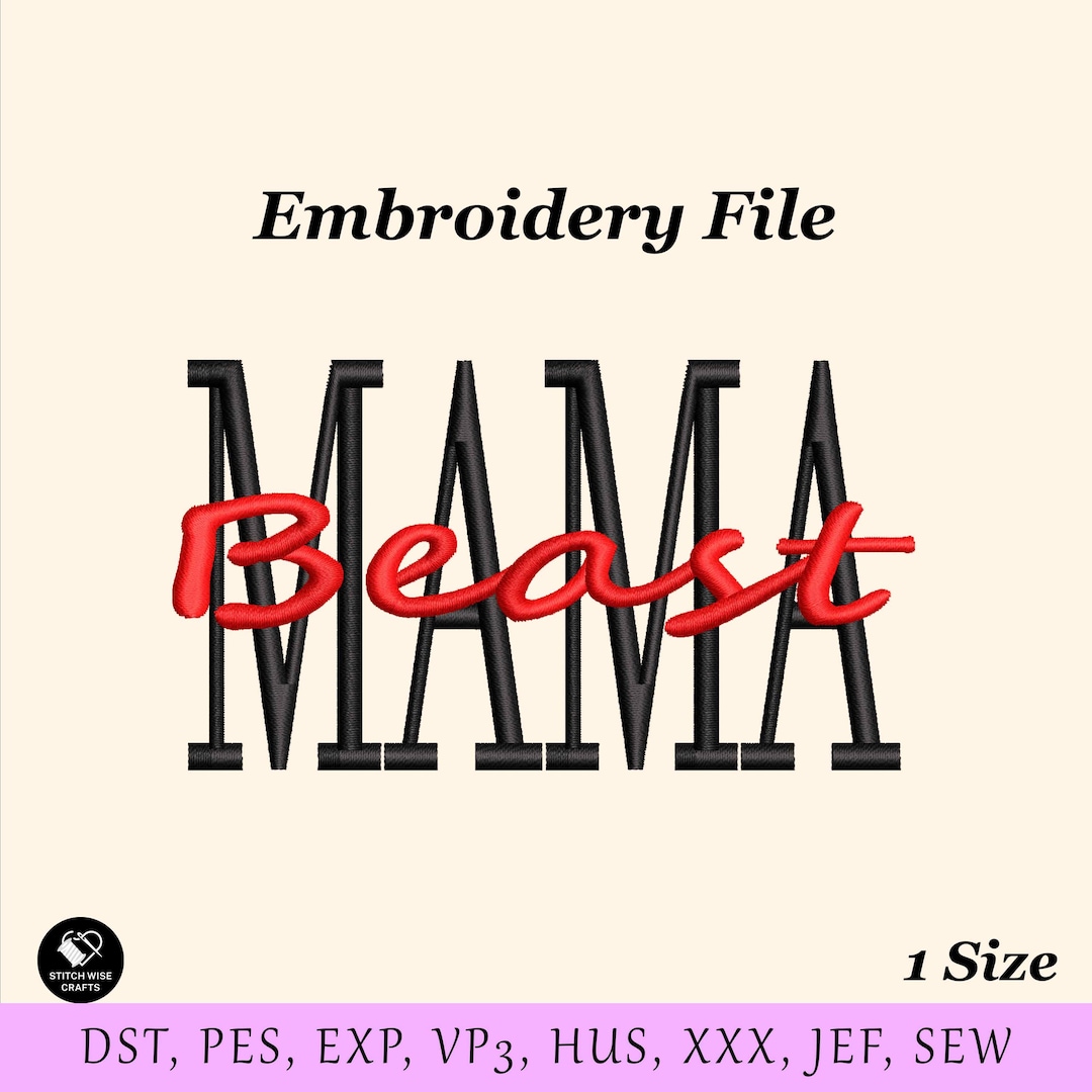 Mama Beast Machine Embroidery Design File for Hats and Beanies, Trendy ...