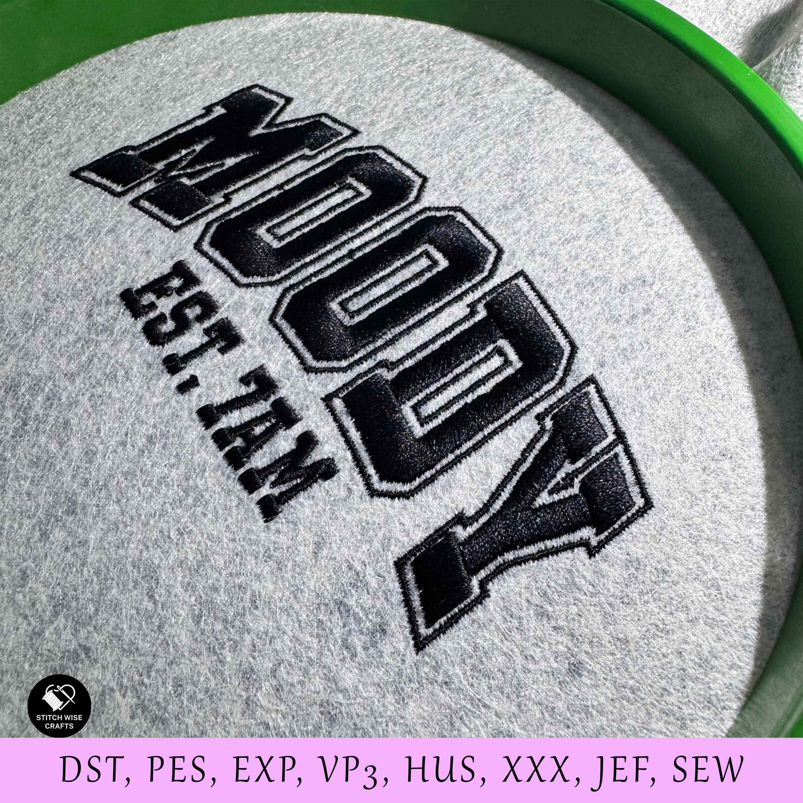 Moody EST.7AM Machine Embroidery Design File for Hats and Beanies, Gift ...
