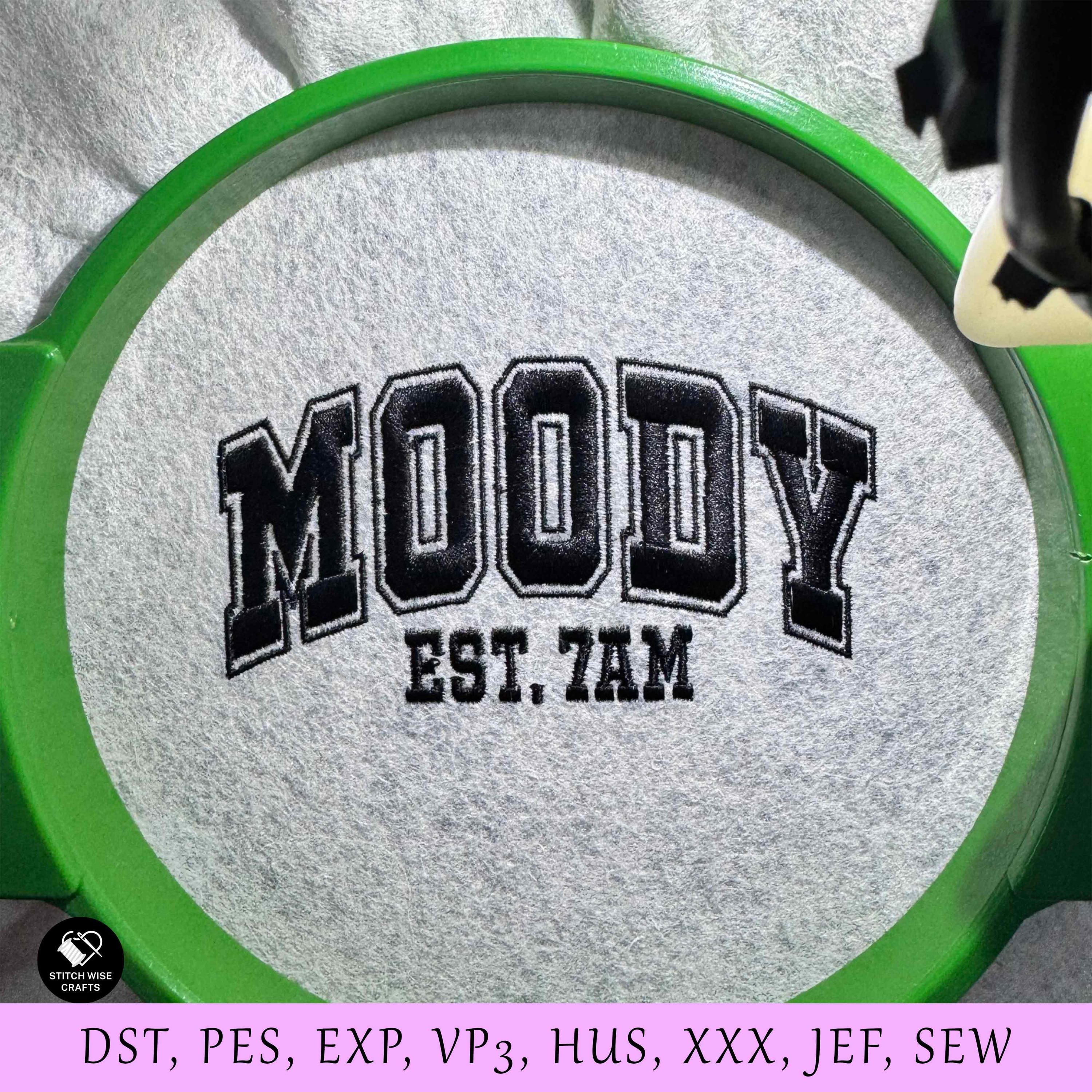 Moody EST.7AM Machine Embroidery Design File for Hats and Beanies, Gift ...