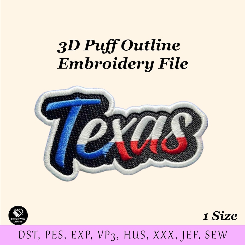 Texas 3D Puff Outline Machine Embroidery Design File for Hats and ...
