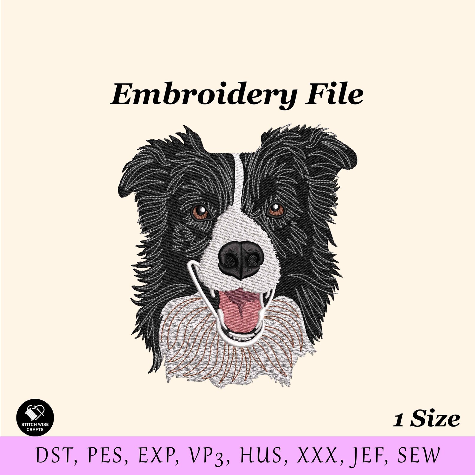 Collie Dog Machine Embroidery Design File for Sweatshirts and Hoodies ...
