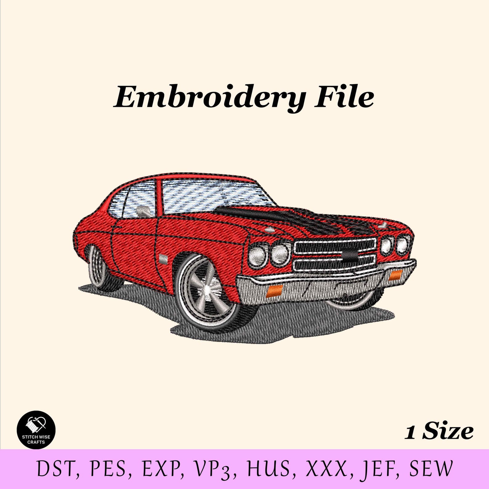 Retro American Beast Car Machine Embroidery Designs File for Hats and ...