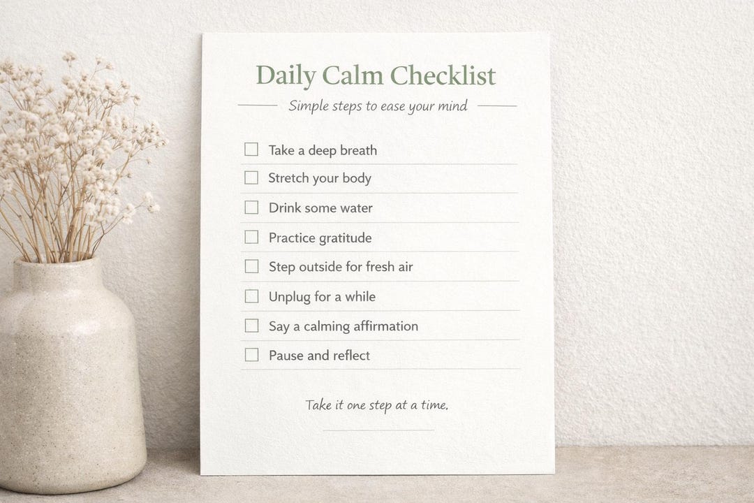 Daily Calm Checklist Printable, Anxiety Relief Self Care Sheet, Simple ...
