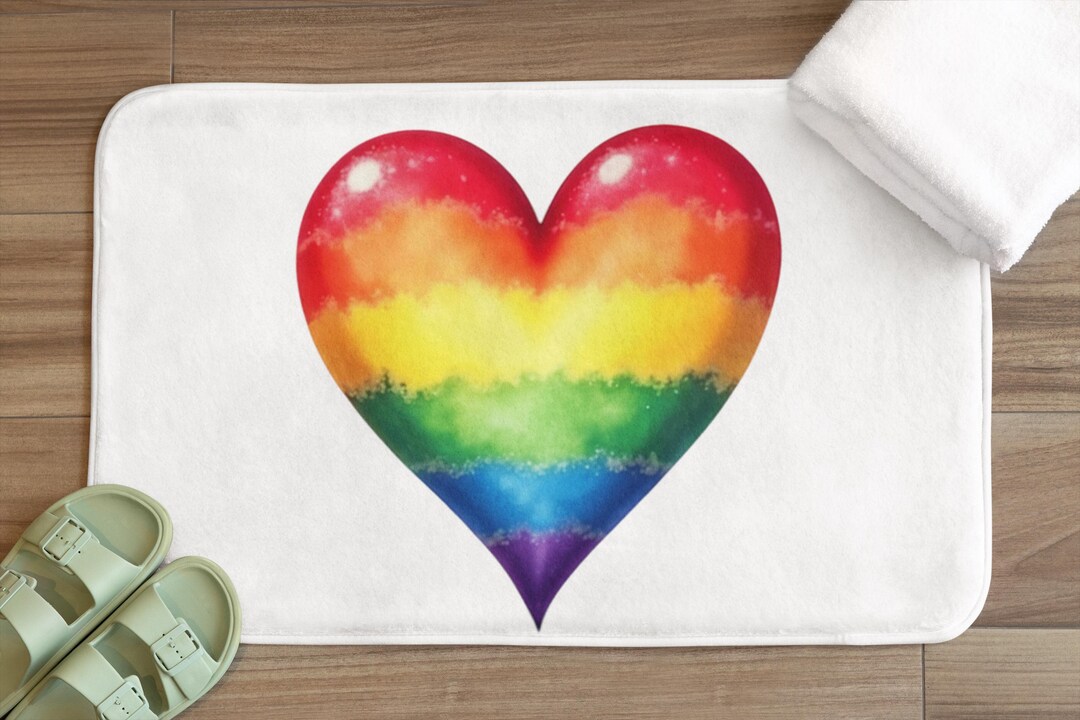 Rainbow Heart Bath Mat, Colorful Bathroom Decor, LGBTQ Pride Accessory ...