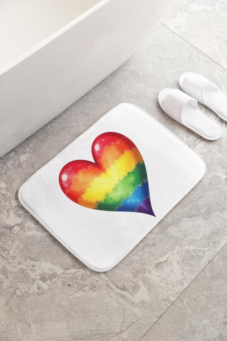Rainbow Heart Bath Mat, Colorful Bathroom Decor, LGBTQ Pride Accessory ...