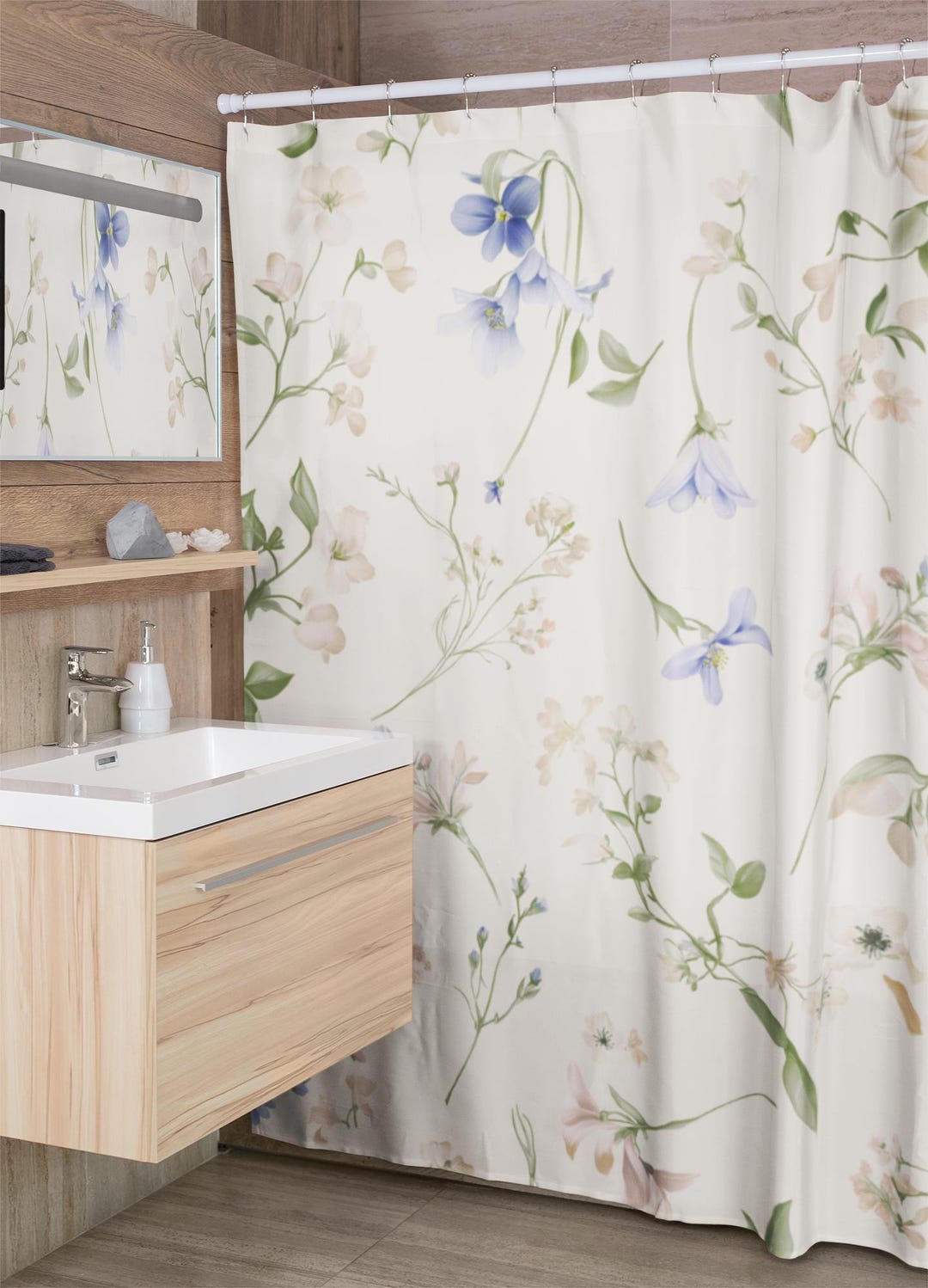 Cottagecore Floral Shower Curtain, Soft Wildflower Bathroom Decor ...