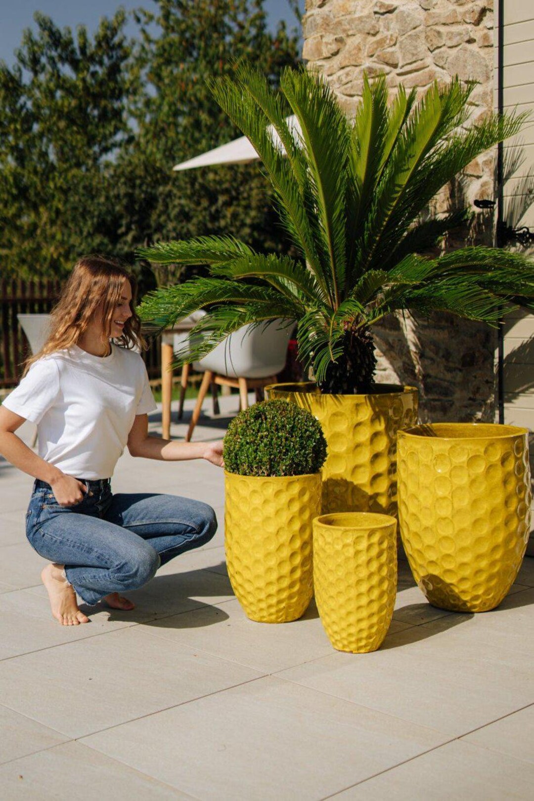 Ceramic Planter MEROVEE - Yellow | Premium Quality | Handmade | Balcony ...