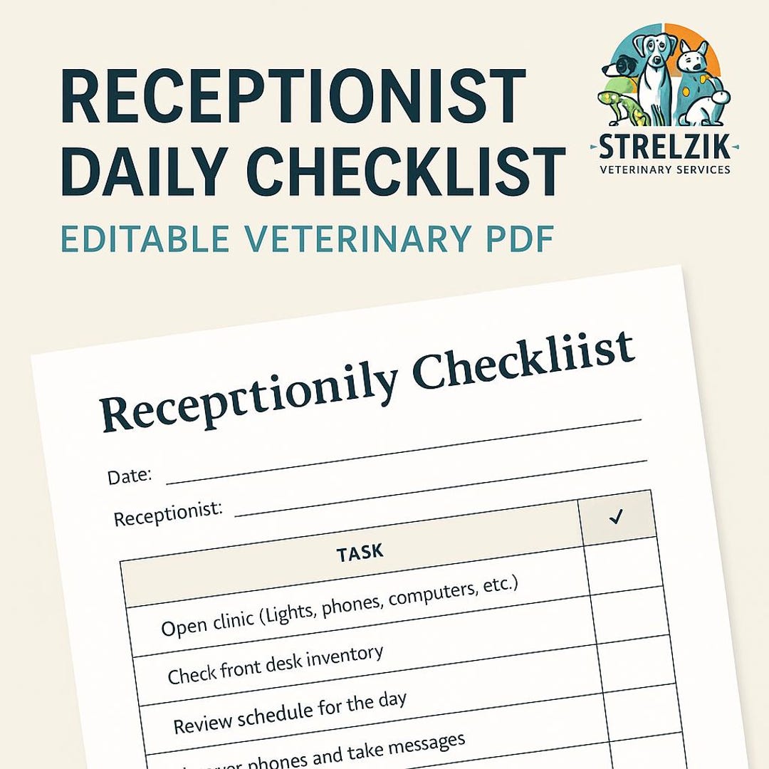 Vet Receptionist Daily Checklist - Printable Veterinary Clinic PDF - Etsy