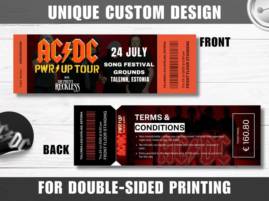 ACDC Rock Concert Ticket Canva Template Personalized Digital Gift Custom Printable Music ...