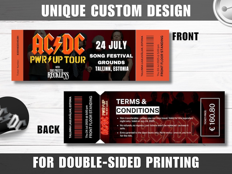 ACDC Editable Concert Ticket Canva Template Printable Rock Band Gift ...