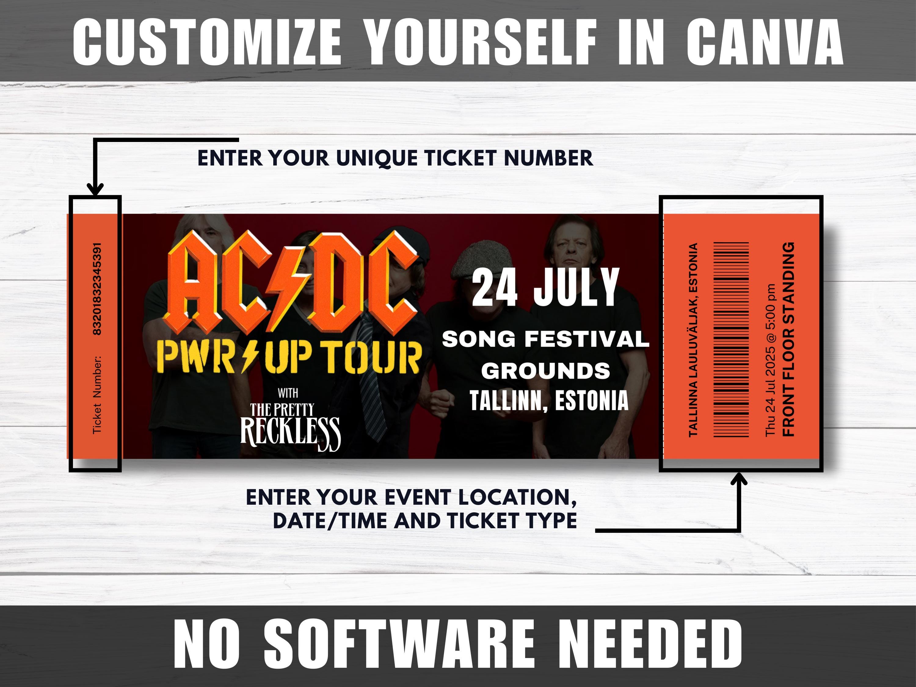Custom ACDC Printable Ticket Template for Rock Fans AC Dc Editable Souvenir Gift for Concert ...