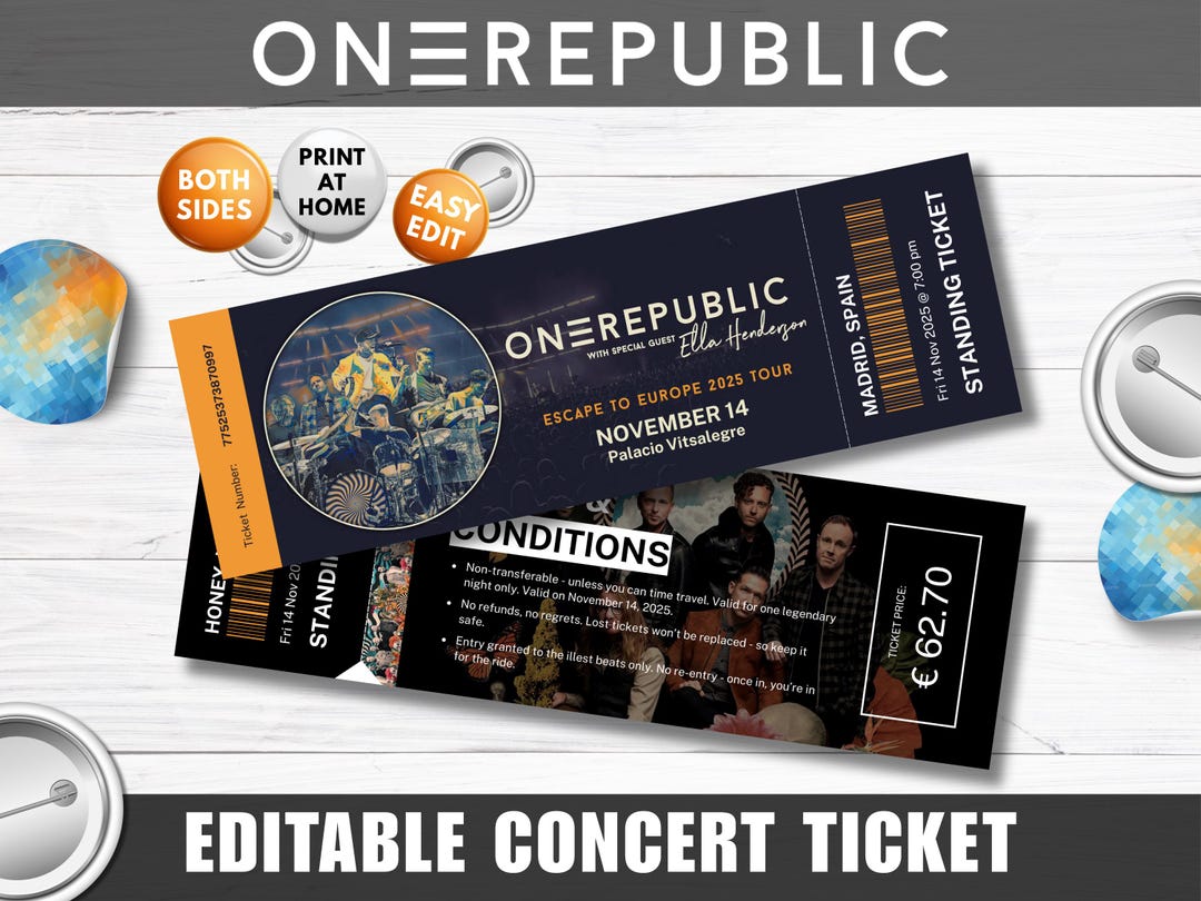 Editable Onerepublic Concert Ticket Template Printable One Republic ...