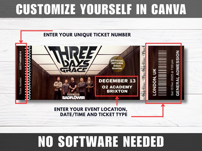 Editable Three Days Grace Concert Ticket Template Printable Concert ...