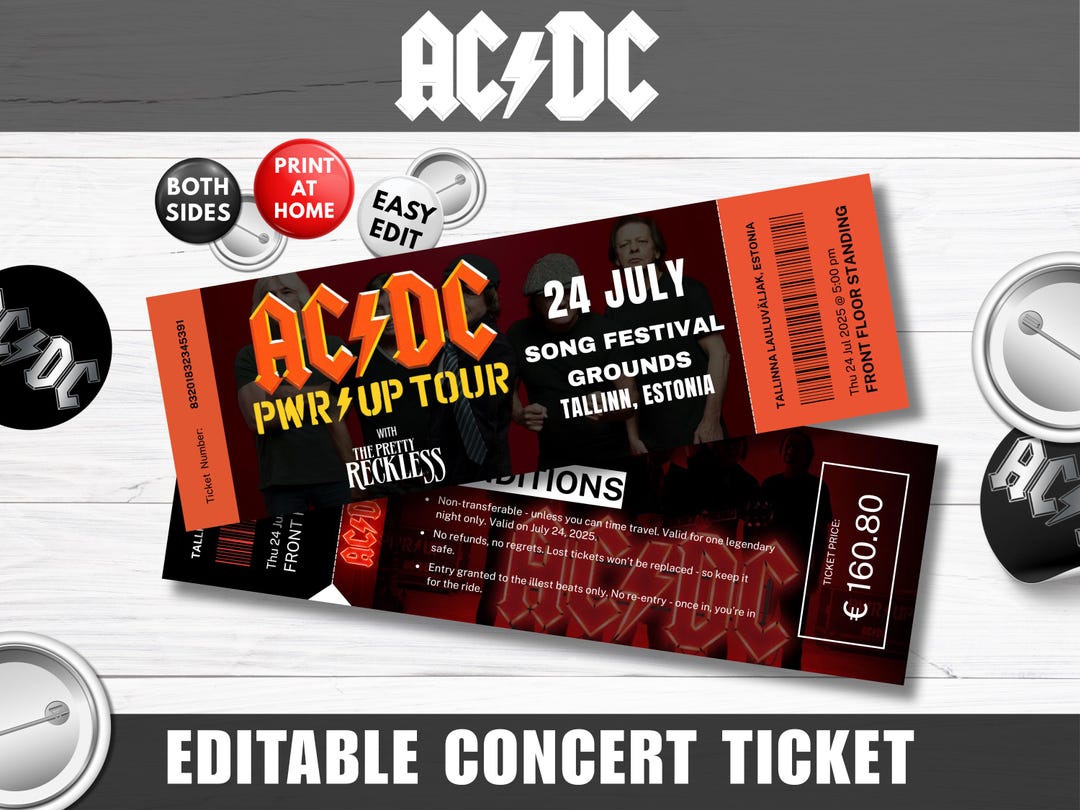 Custom ACDC Printable Ticket Template for Rock Fans AC Dc Editable ...