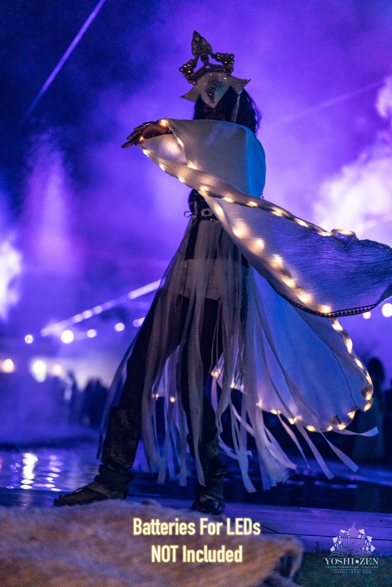 LED Kaftan (white/gold) - Light up Cotton Ceremony Festival Kundalini ...