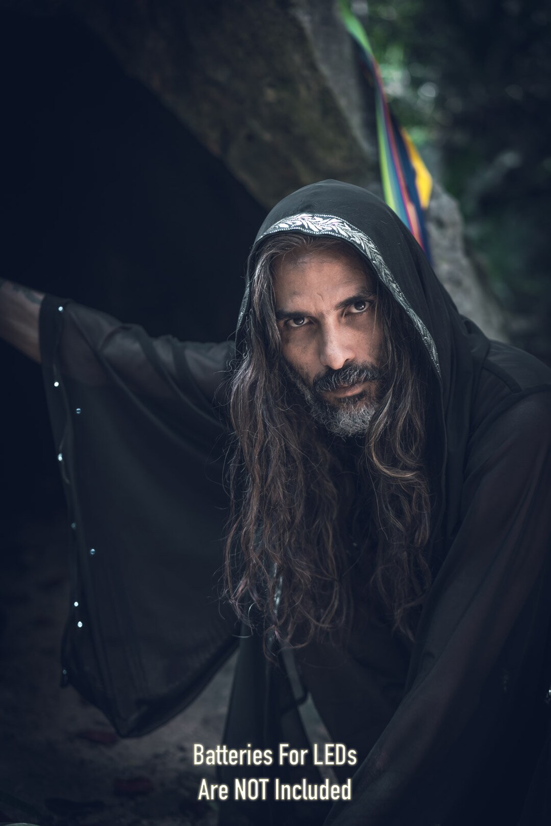 Luminous Oracle Kimono (black & Silver) Mesh Festival Kimono Robe With ...