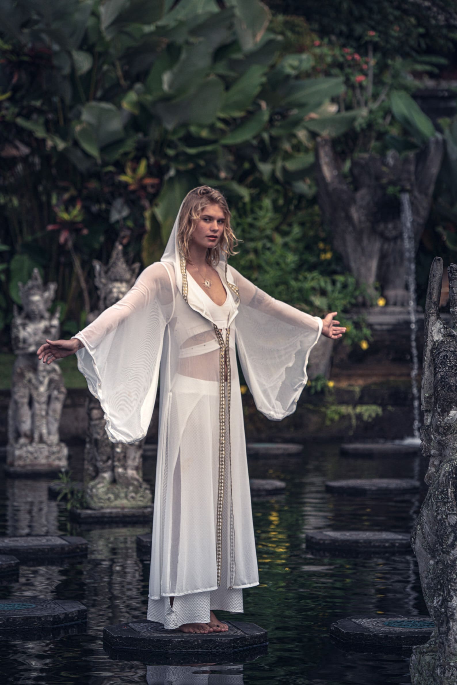 Luminous Oracle Kimono (white & Gold) Mesh Festival Kimono Robe With ...