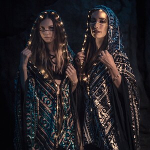 LED Tribal Sequin Shaman Cape - Turquoise Ceremony Clothing - Tulum ...