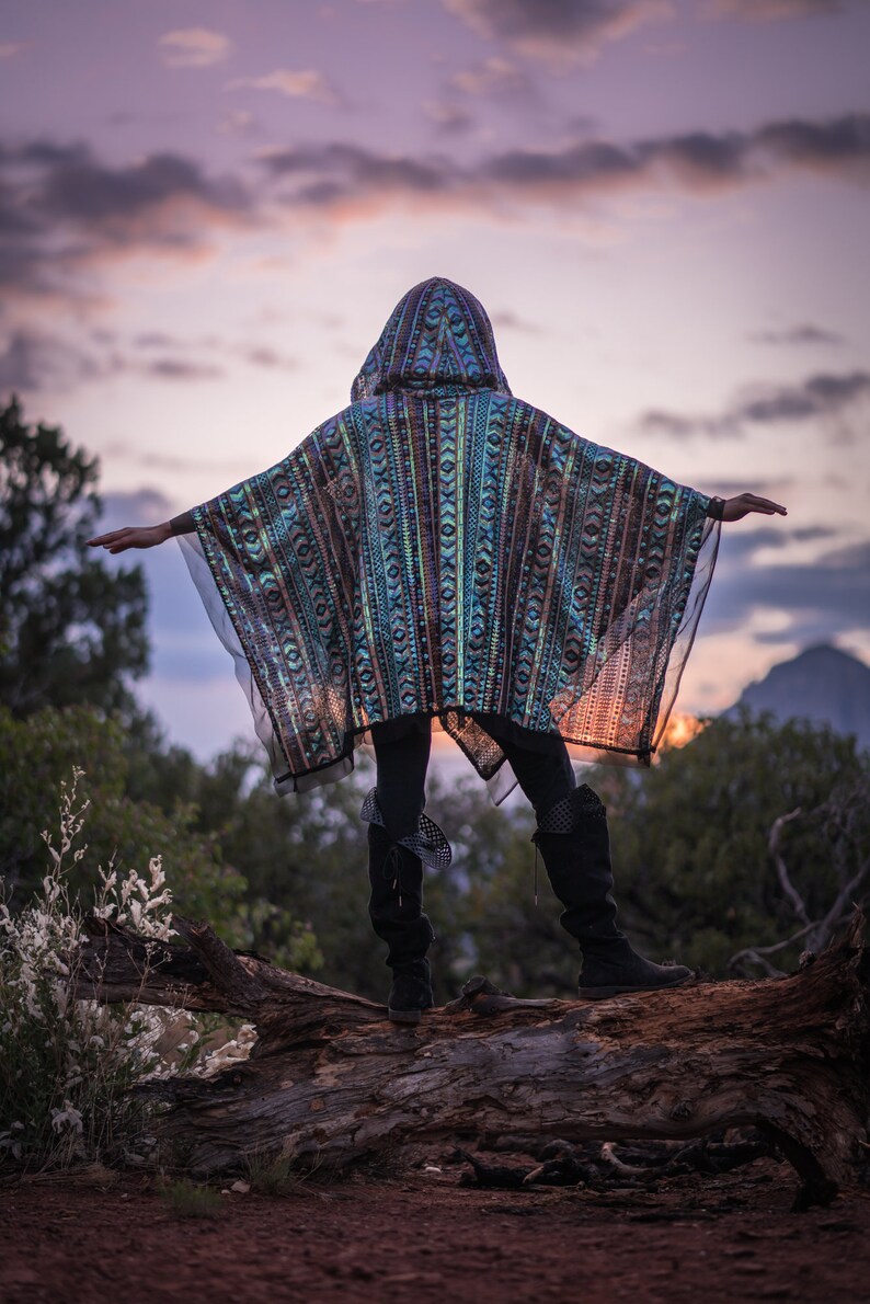 LED Turquoise Sequin Tribal Shaman Cape Halloween Costume | Etsy