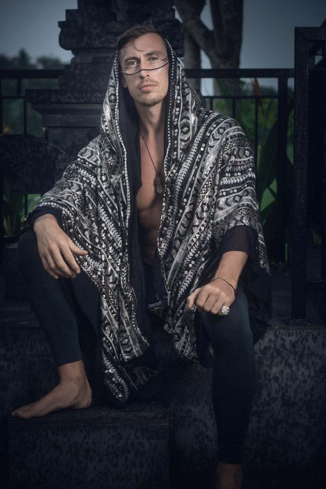 Tribal Sequin Shaman Cape (black/champagne) - Tribal Festival Costume ...