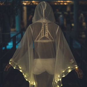 Luminous Oracle Kimono (white & Gold) Mesh Festival Kimono Robe With ...