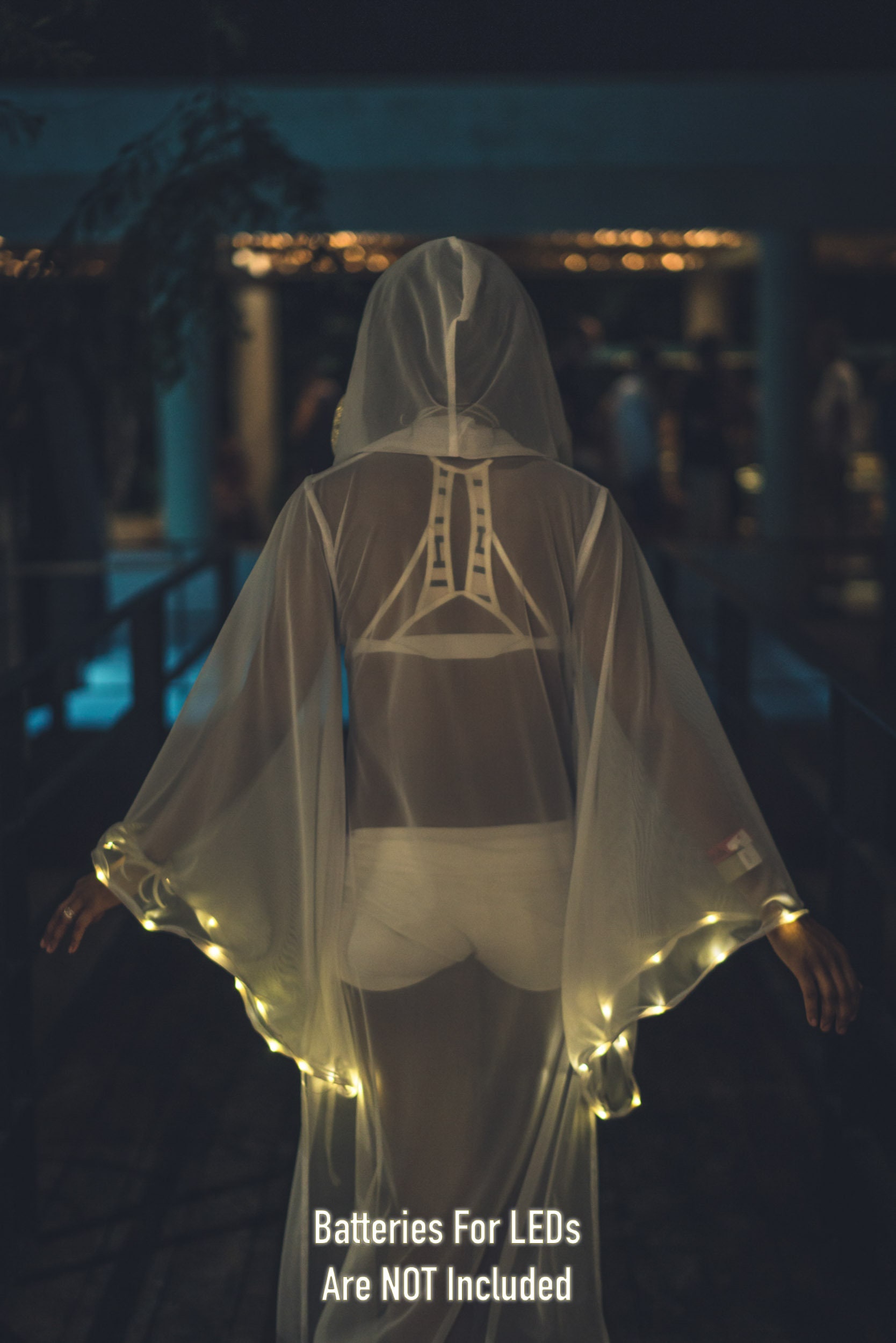 Luminous Oracle Kimono (white & Gold) Mesh Festival Kimono Robe With ...