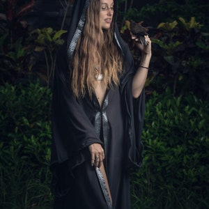 Luminous Oracle Kimono (black & Silver) Mesh Festival Kimono Robe With ...