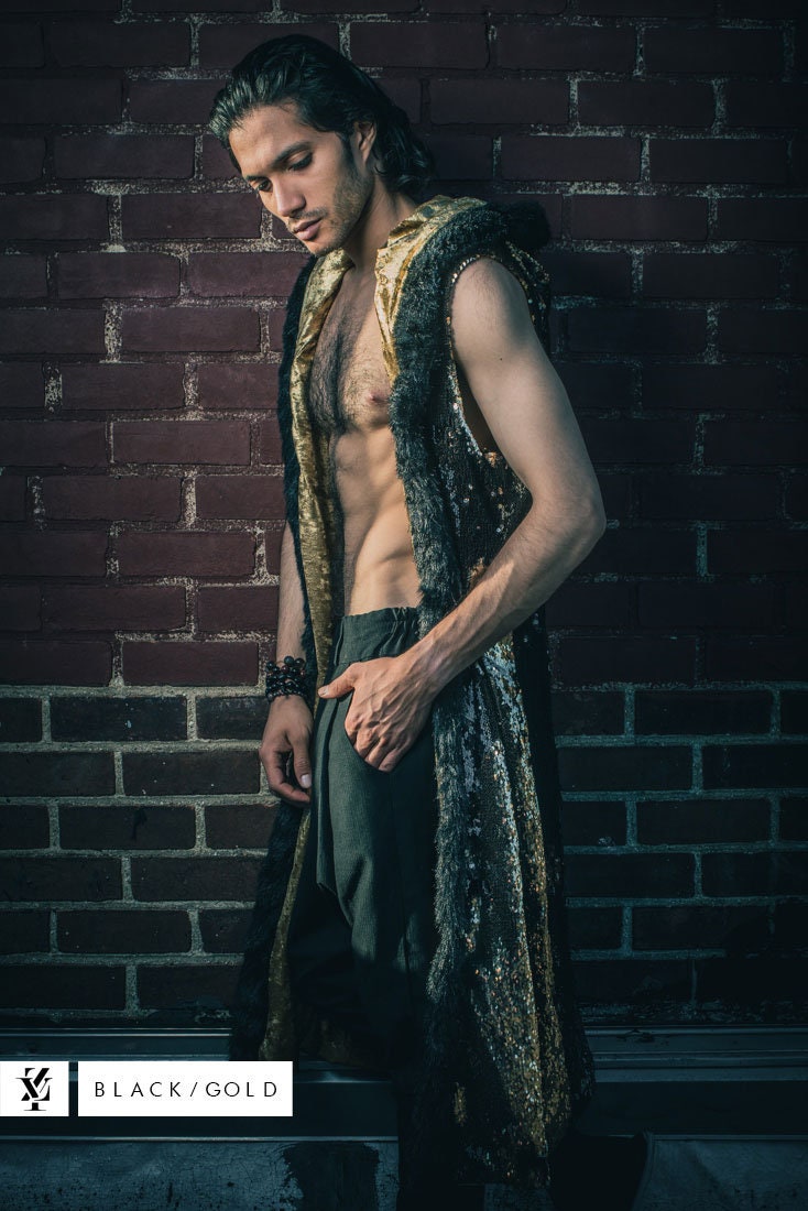 Men's Sequin Warrior Robe- Multiple Colors - Faux Fur Velvet Festival ...