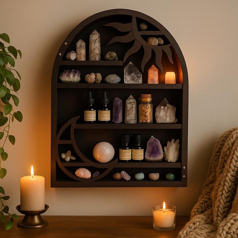 Moon Phase Wall Shelf, Crystal Shelves, Crystal Display, Witchy Boho ...