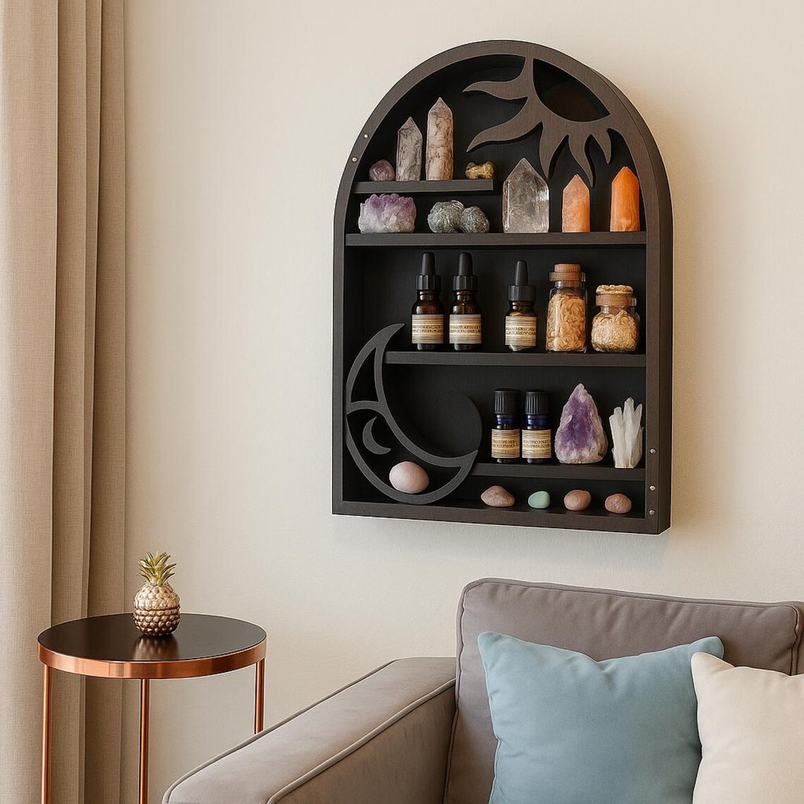 Moon Phase Wall Shelf, Crystal Shelves, Crystal Display, Witchy Boho ...